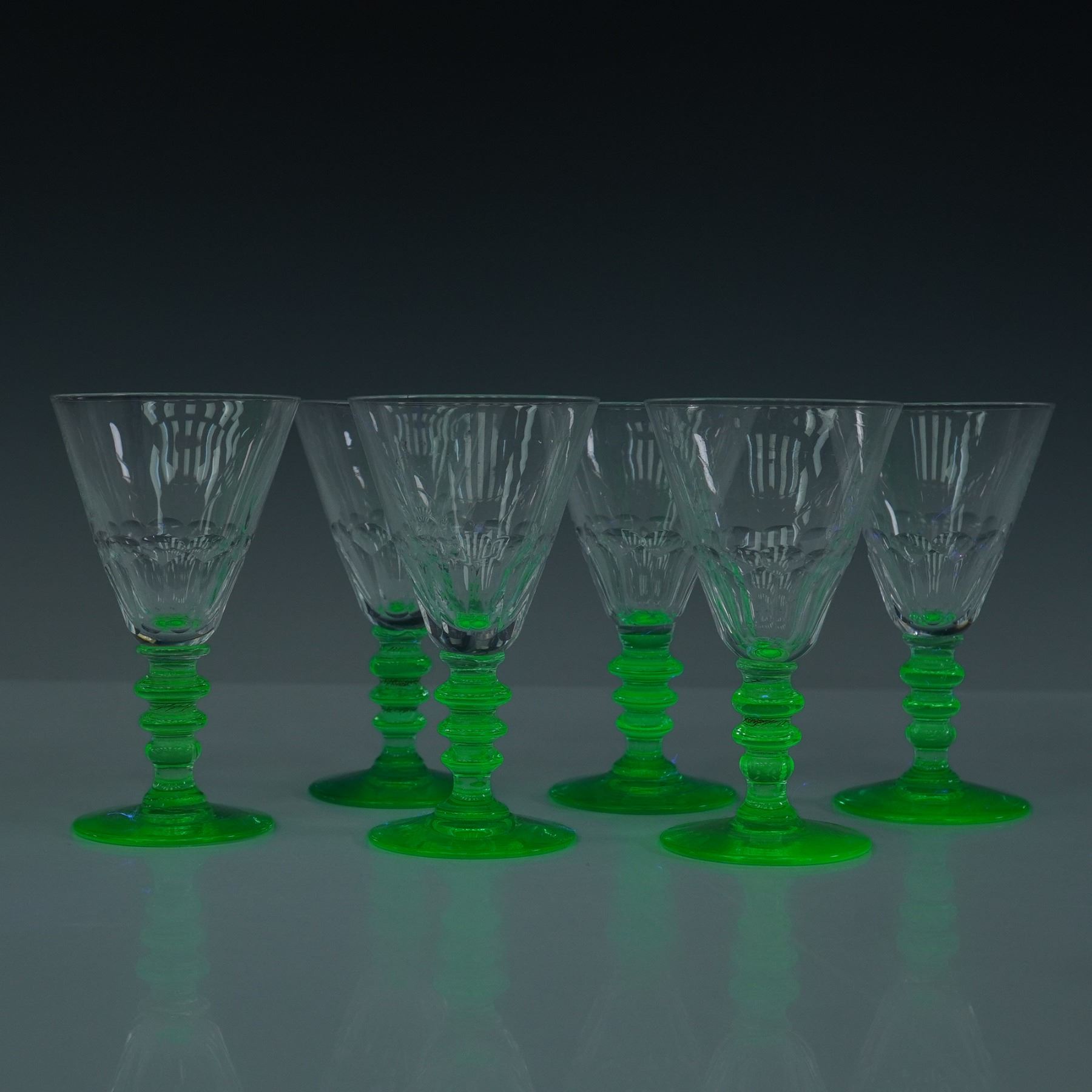 6pc Seneca Theodule Uranium Glass Cordial Glasses