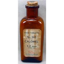 ANTIQUE ELI LILLY "CALOMEL" AMBER GLASS BOTTLE - S