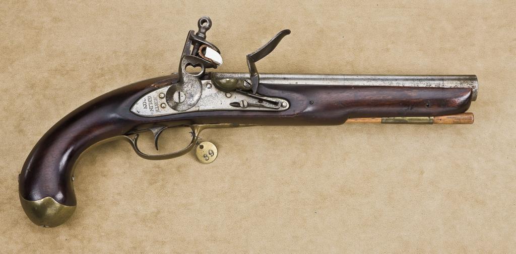 Original Flintlock military style pistol, .60 cal., 8-3/4” iron barrel ...