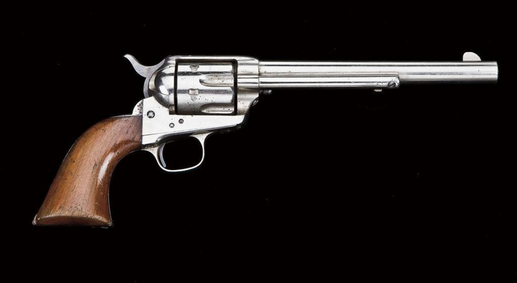 Colt SAA revolver, etched barrel, 44-40 cal., 7-1/2” barrel, nickel ...
