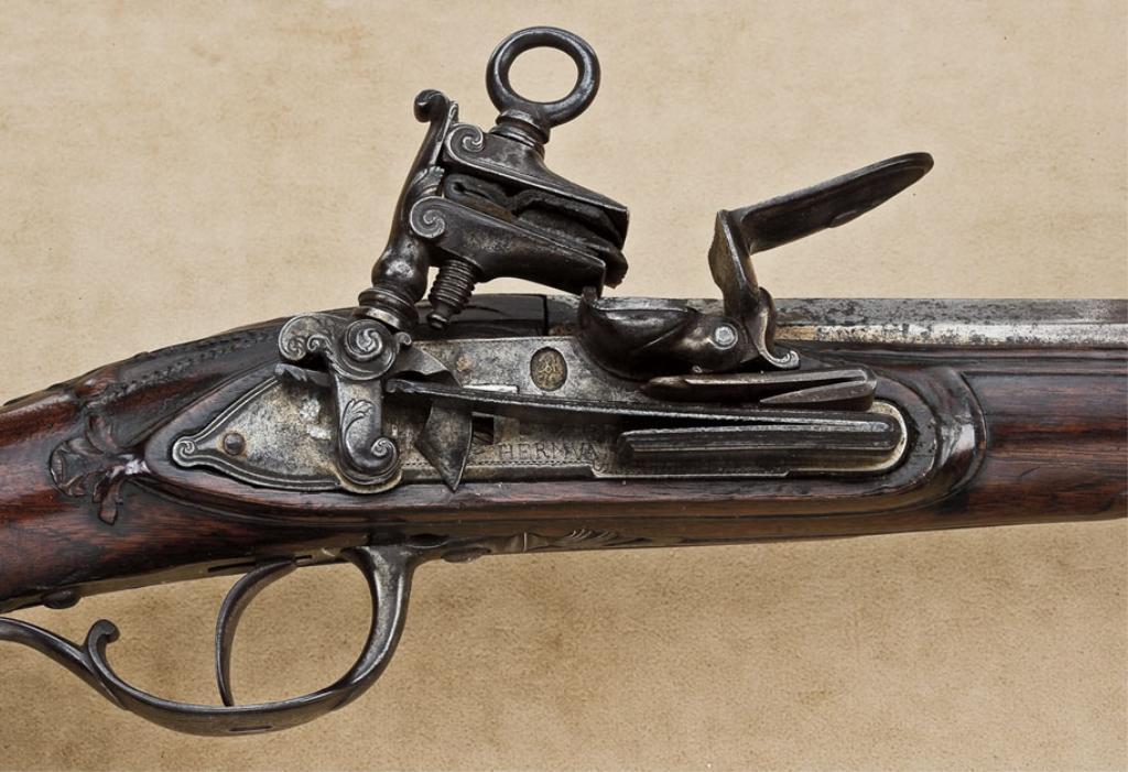 Miquelet full stocked rifle, circa 1780, .70 cal., 35” barrel, fancy ...