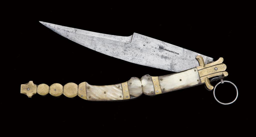 Spanish Navaja marked on blade “Navajas De Toledo” with brass mountings ...