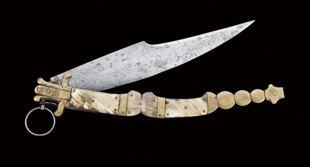 Spanish Navaja marked on blade “Navajas De Toledo” with brass mountings ...