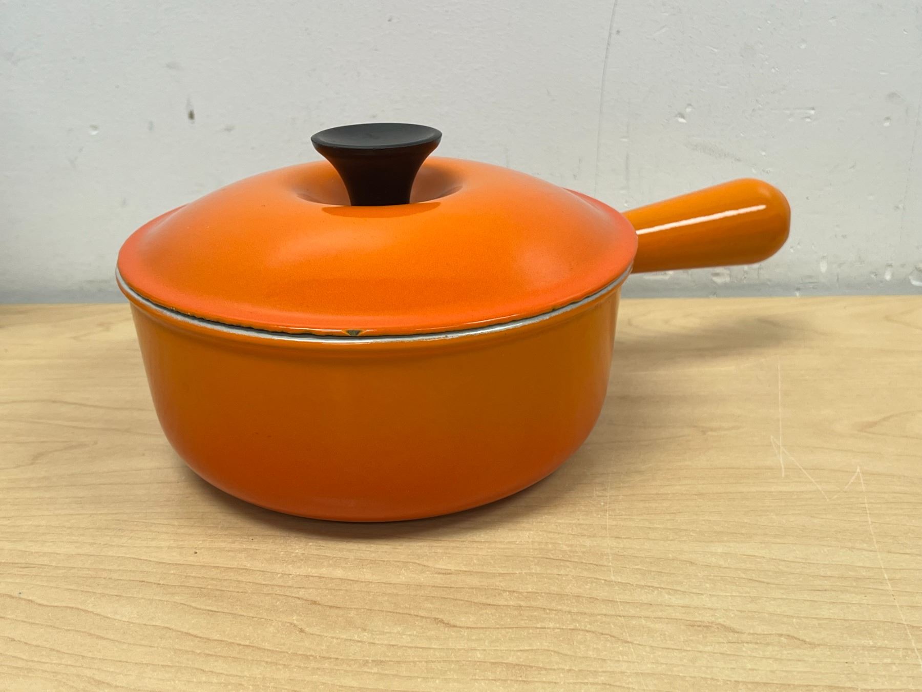 Orange Le Creuset (France) Cast Iron Enameled Pot with Lid 7"W 3"T