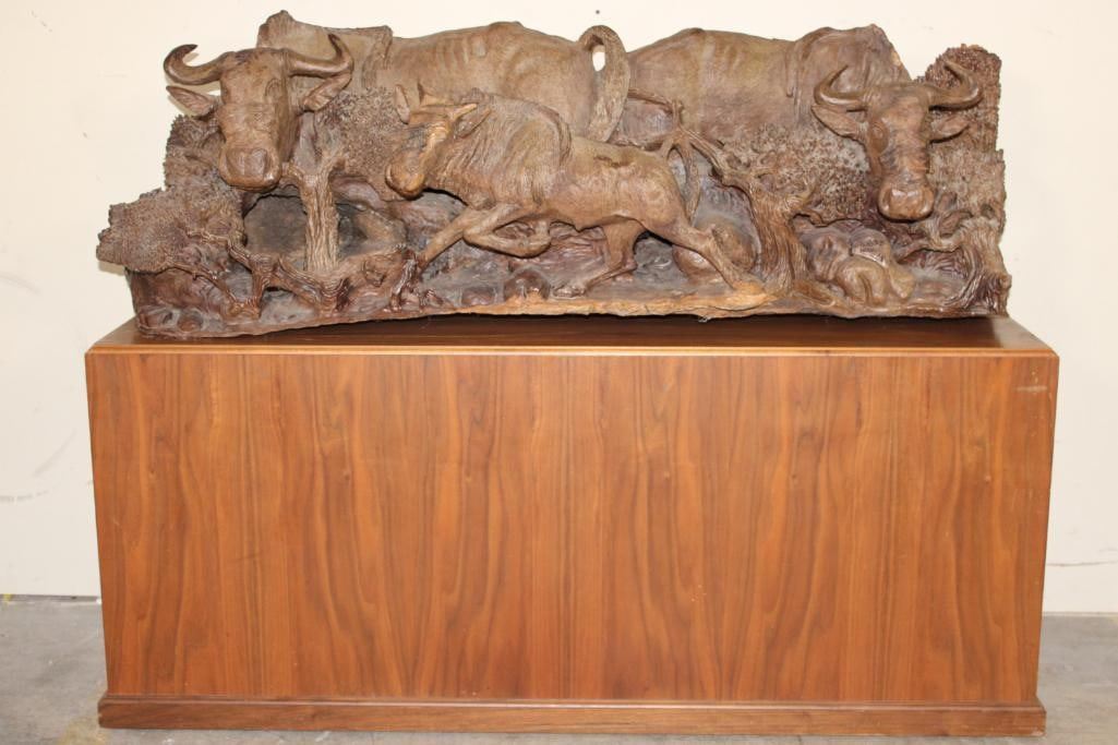 XL Original Hand-carved Leadwood Sculpture of a WILDEBEEST Family by African artist Robert Nzali