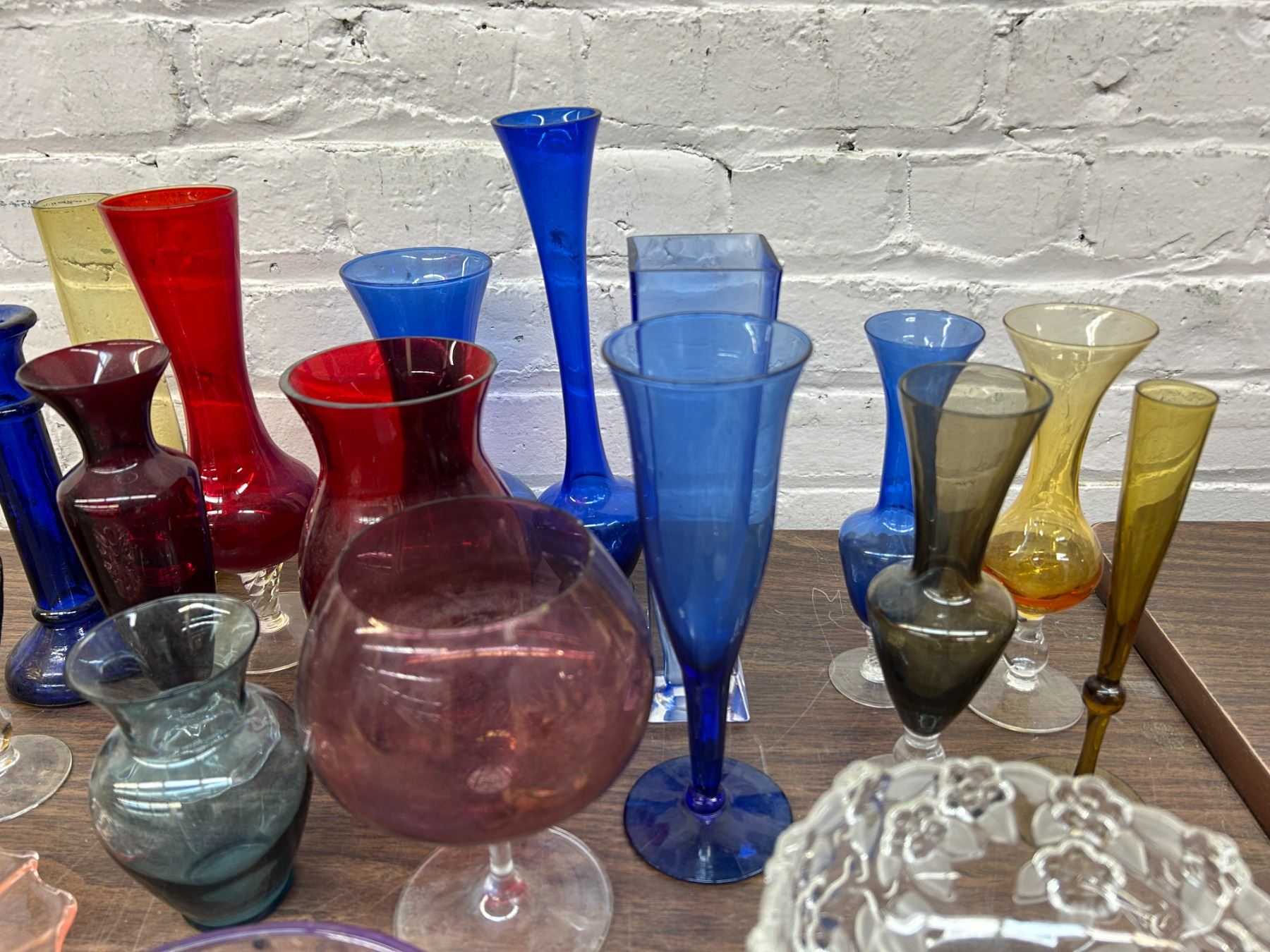 Lot of Vintage Colored Glassware Vases Assorted Colours & Styles