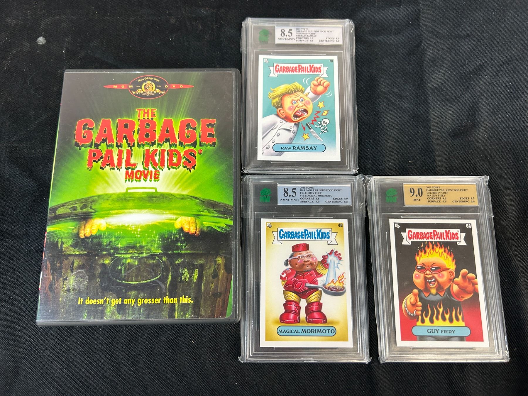 Garbage Pail Kids Graded Cards (3) and The Movie DVD