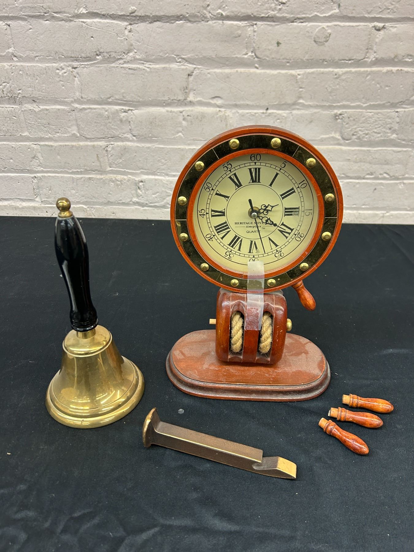 Captains Wheel Mantle Clock *damaged, as is* Handle Bell, Railroad ...