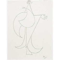 Jean Cocteau, Cubist Angel, Ink Drawing