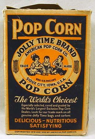 1930 JOLLY TIME POPCORN ADVERTISING BOX - Advertis