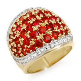 Genuine 5.75 ctwRed Sapphire & Diamond Ring Yellow Gold