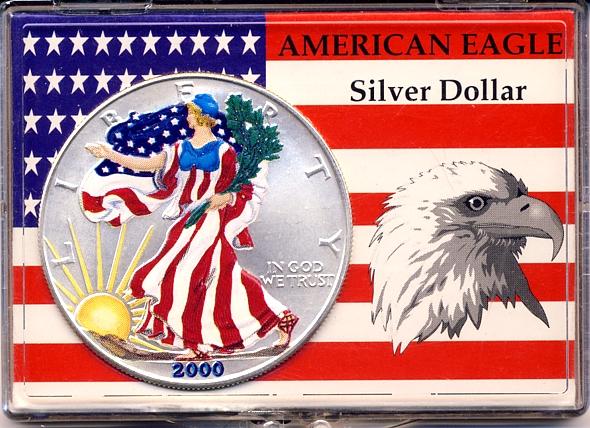 2000 COLOR PAINTED SILVER EAGLE-IN A SNAP CASE