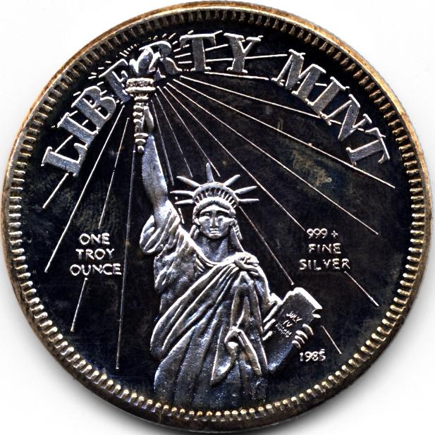 1985 LIBERTY MINT 1 oz SILVER ROUND-.999 SILVER