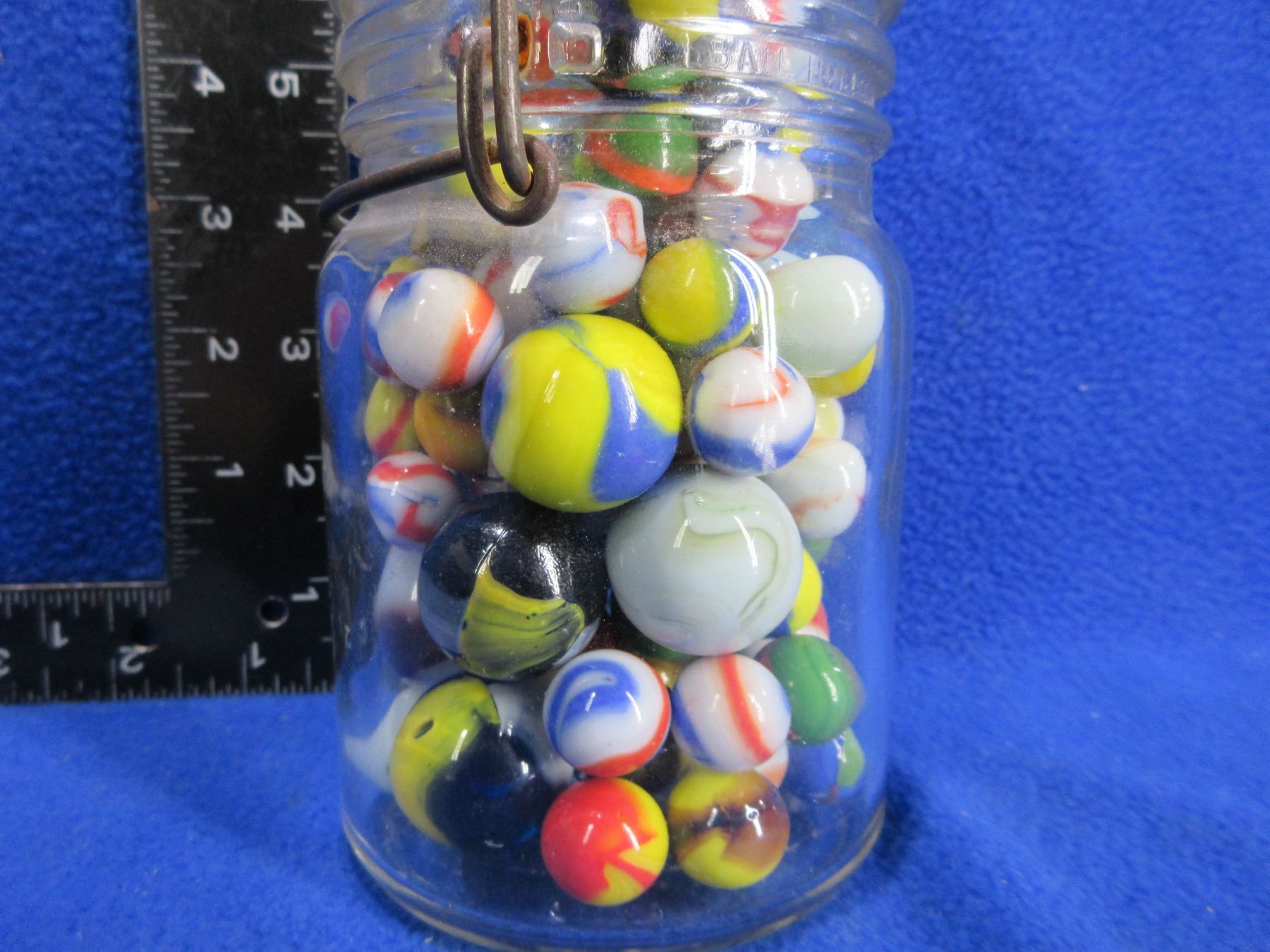 Vintage Glass Jar Full of Assorted Marbles