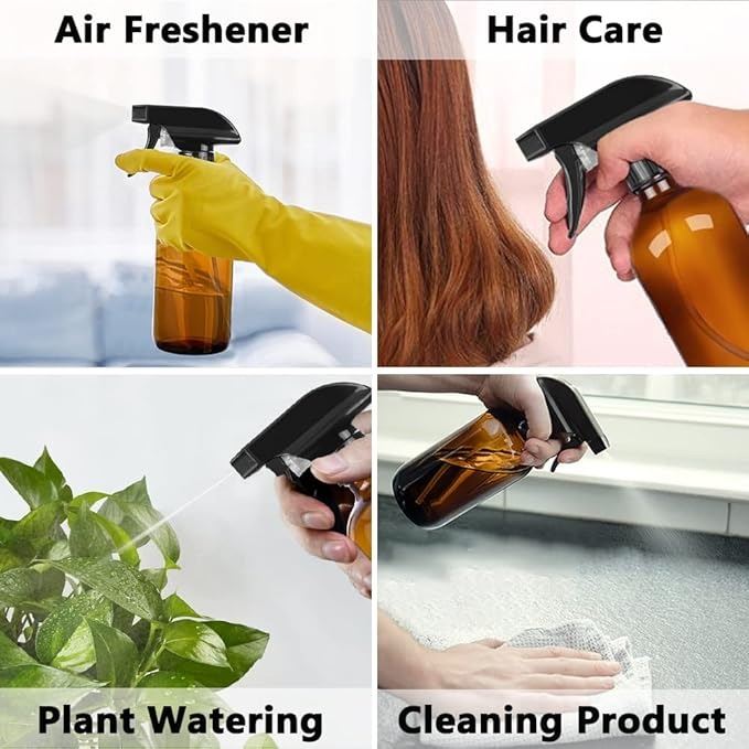 4-Pack Amber Glass Spray Bottles (16oz) Refillable/Reusable Spray ...