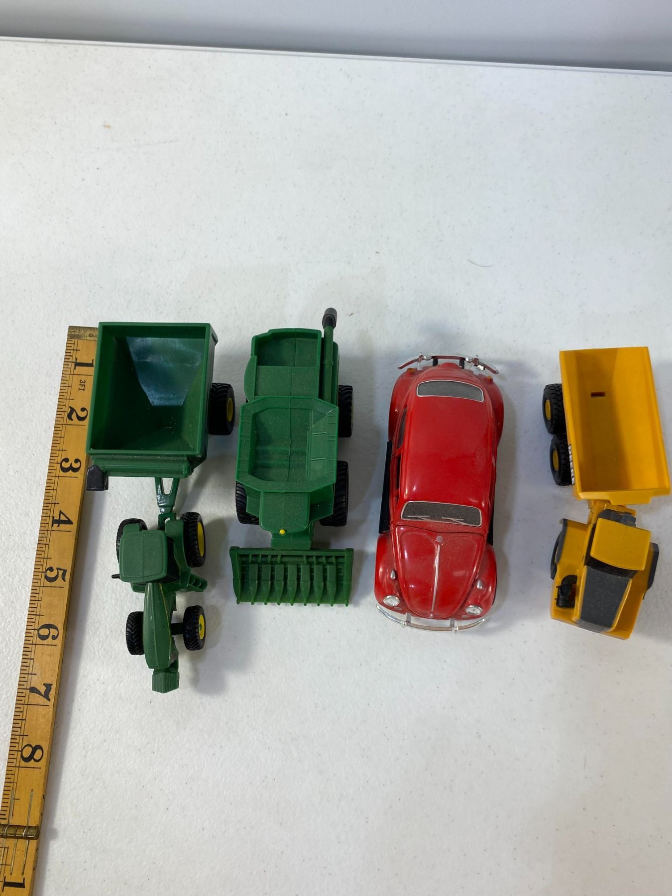 Lot of 4 Toy Vehicles - Tractors, Dump Truck & VW Beetle