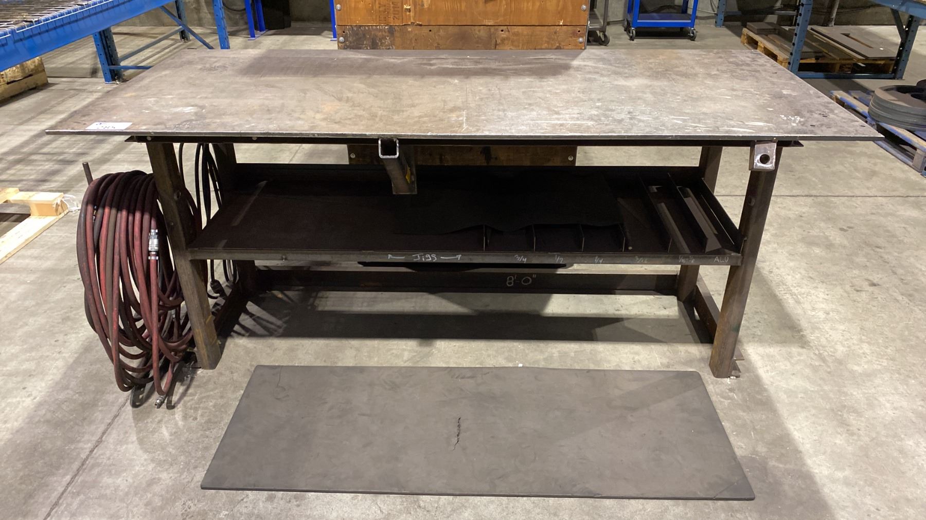 1/2" THICK TOP 2 TIER METAL SHOP TABLE APPROX 7'L X 3'D X 3'H WITH AIR ...
