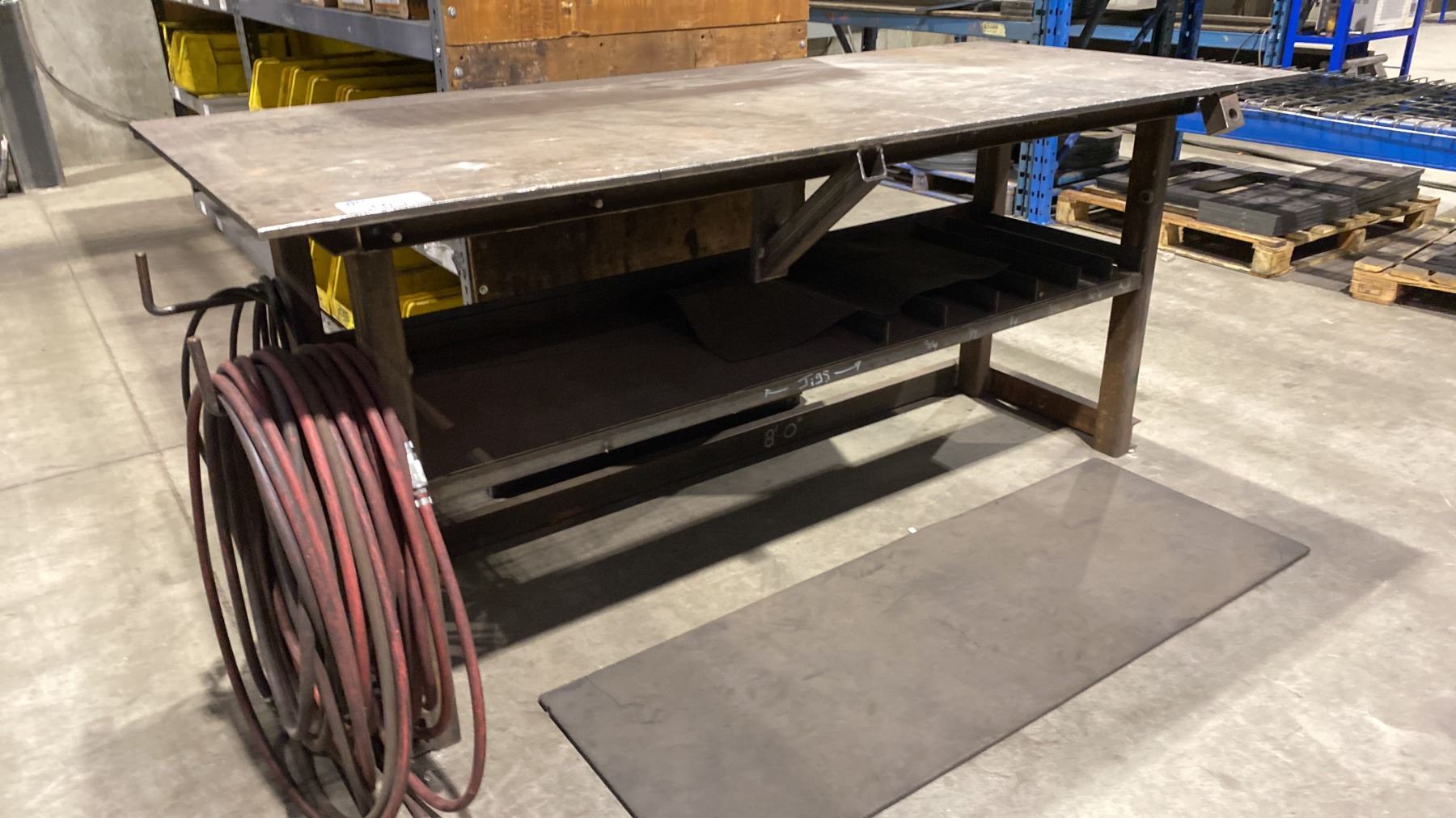 1/2" THICK TOP 2 TIER METAL SHOP TABLE APPROX 7'L X 3'D X 3'H WITH AIR ...