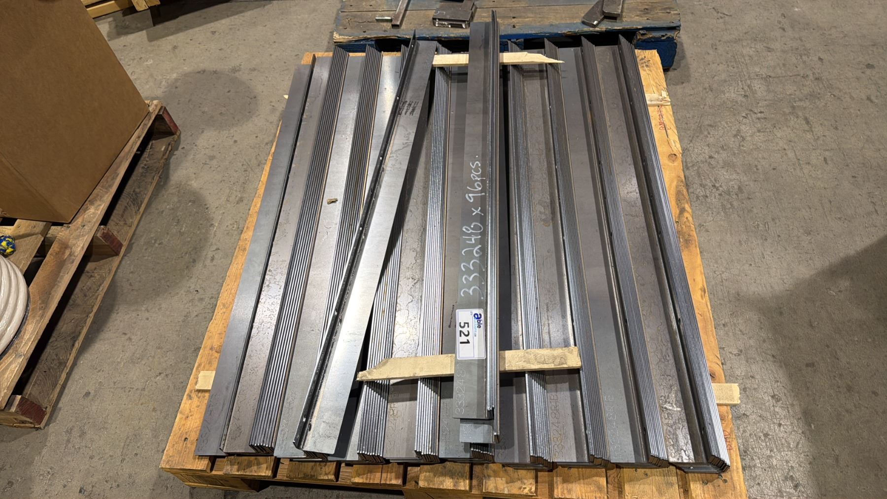 PALLET OF STEEL ANGLE BRACKET COMPONENTS APPROX 4'L - Able Auctions