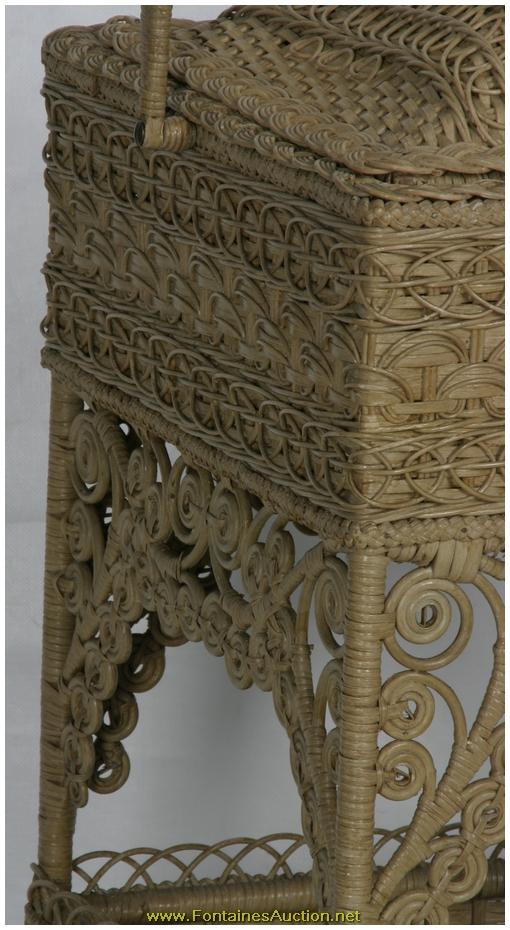 Fancy Victorian Natural Wicker Sewing Basket