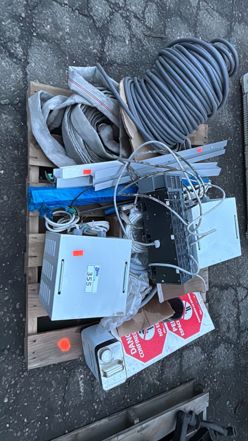 PALLET OF ASSORTED ITEMS INCLUDING; FIRE HOSE, ALLEN BRADLEY 10-SLOT ...