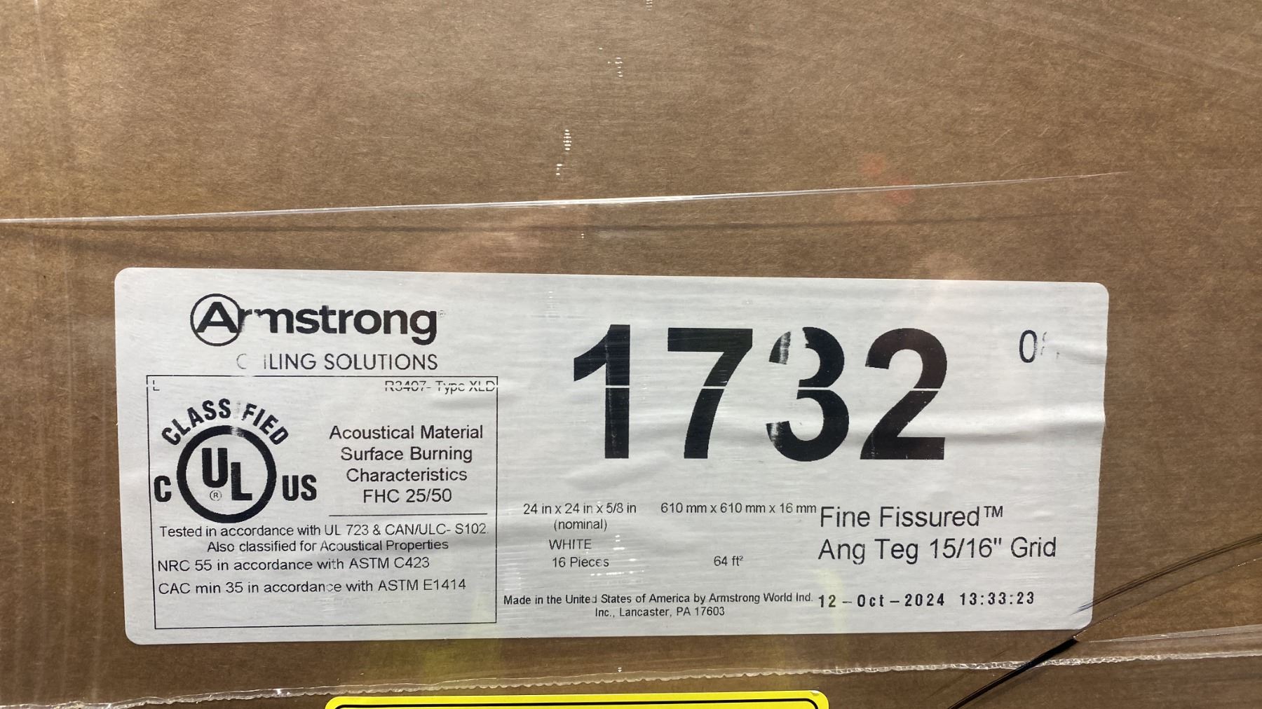 PALLET OF ARMSTRONG 1732 FINE FISSURED ANGLED TEGULAR ACOUSTICAL ...