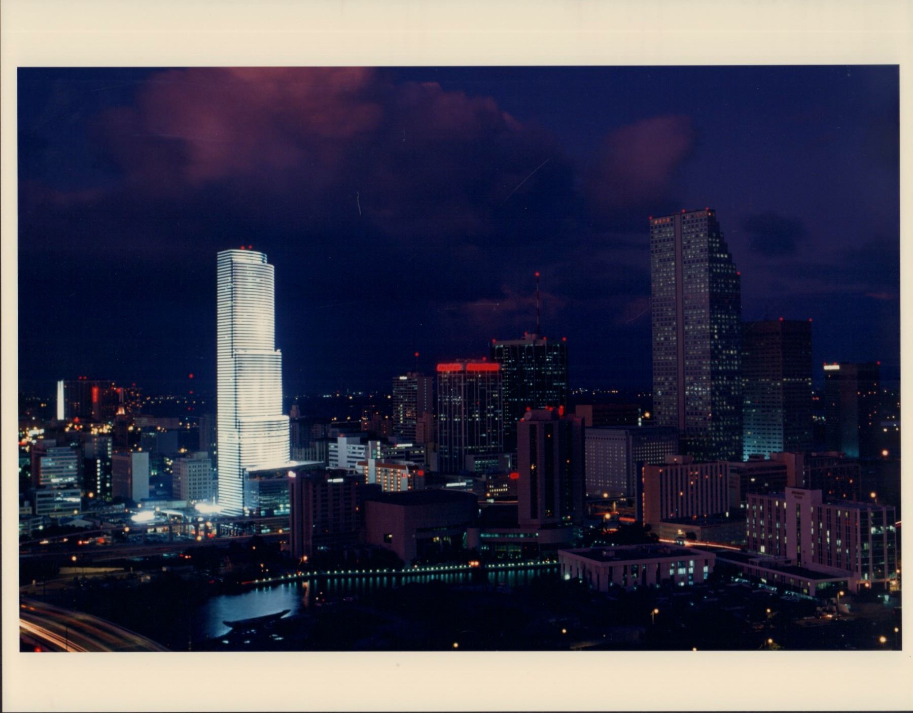 Van Woods, Color Photograph, Downtown Miami at Night, Miami, 1987