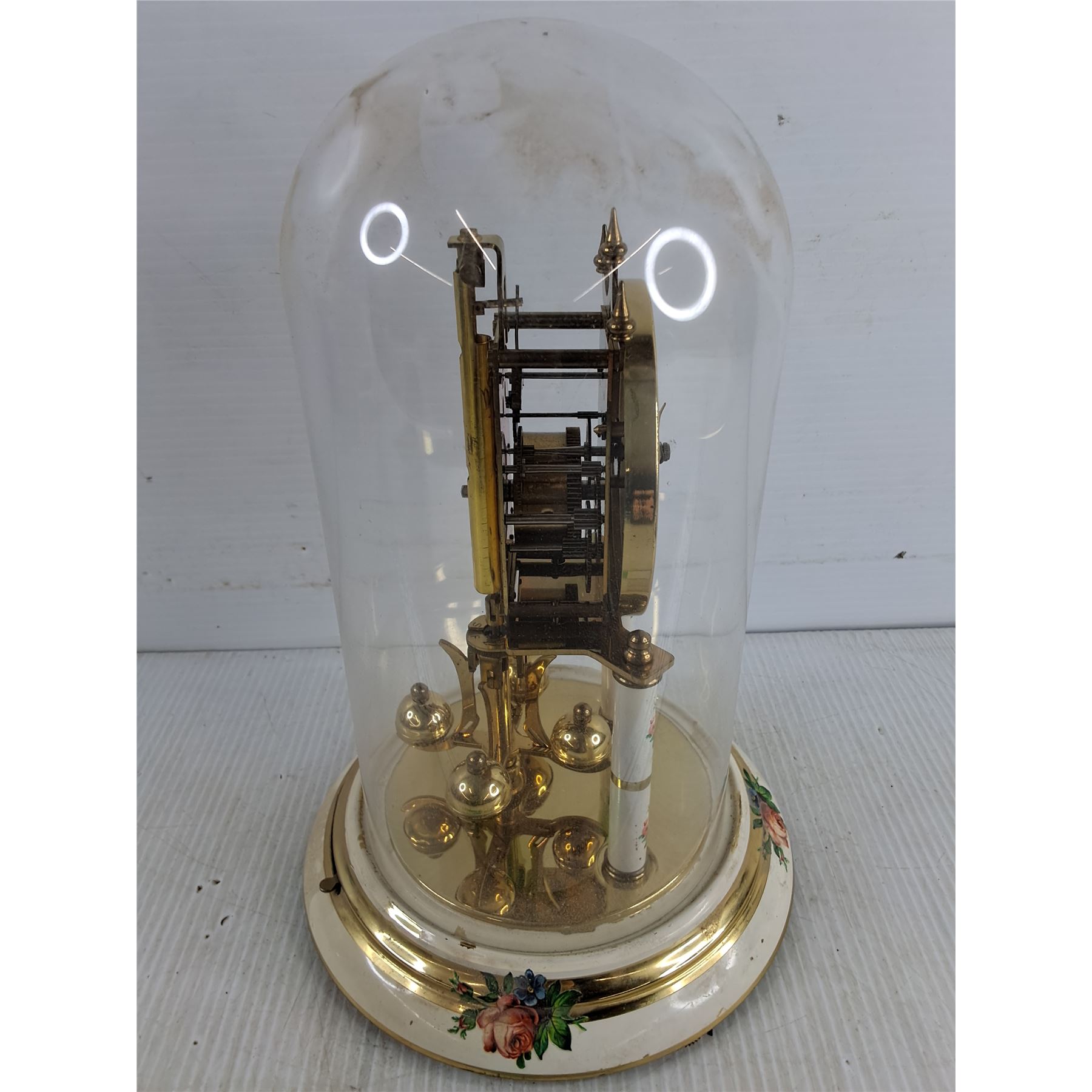 Vintage Anniversary/400 Day Clock with Glass Dome - Floral Dial & Base ...