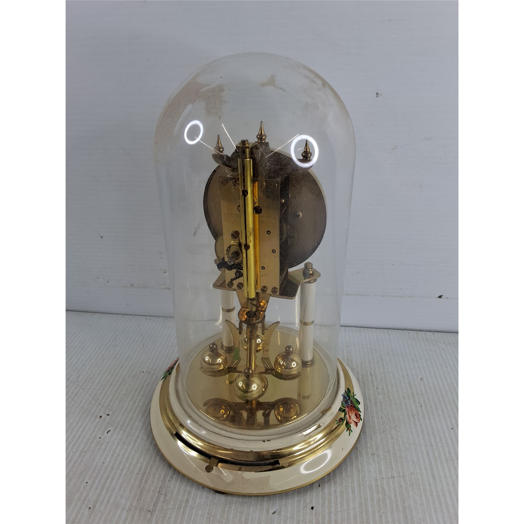 Vintage Anniversary/400 Day Clock with Glass Dome - Floral Dial & Base ...
