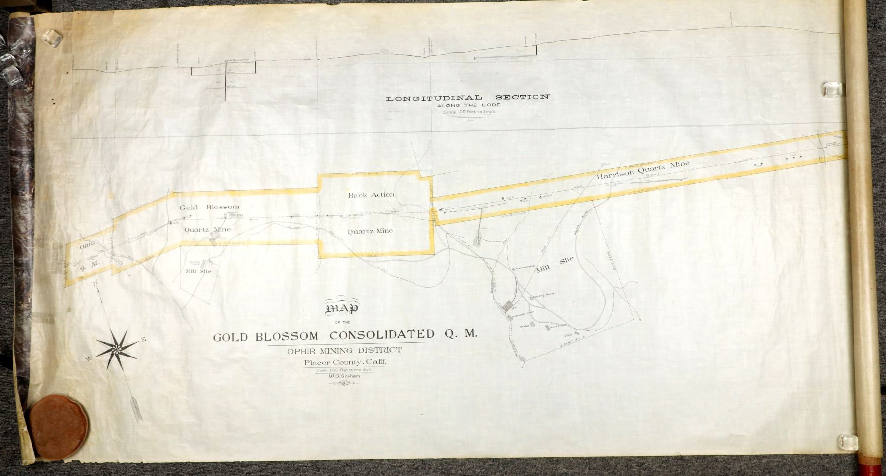 Gold Blossom Consolidated Quartz Mine Map, Ophir, California, c.1880s ...
