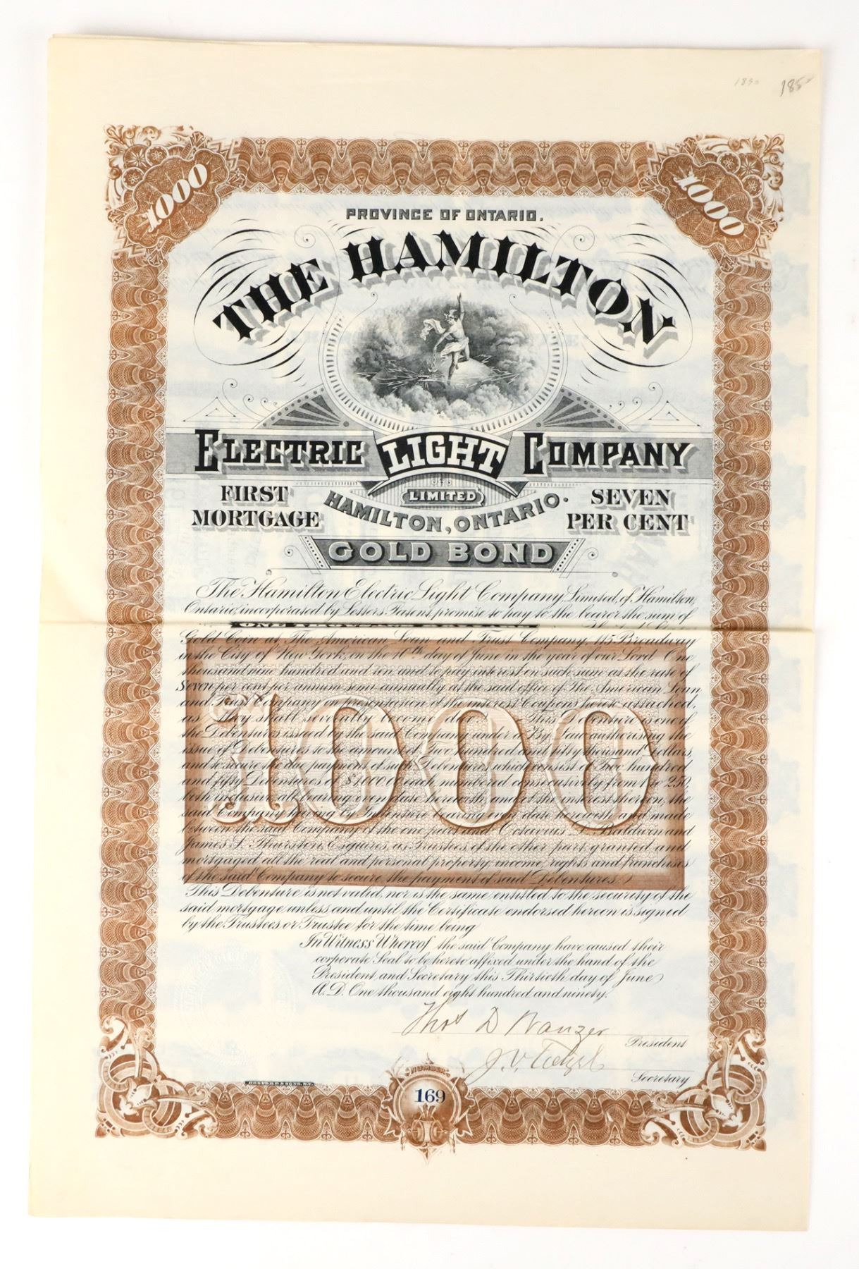 Ontario The Hamilton Electric Light Company Bond [207624]
