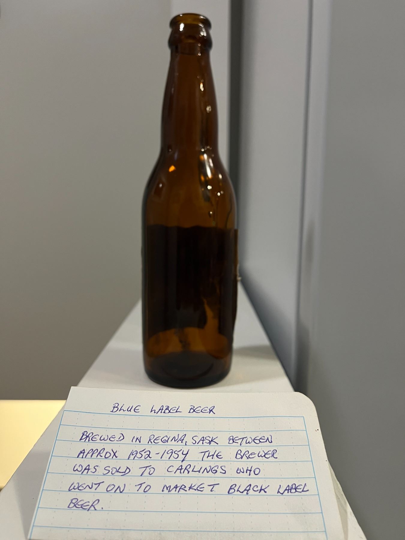 Blue Label Beer bottle Brewed in Regina, SK between approx. 1952-1954 ...
