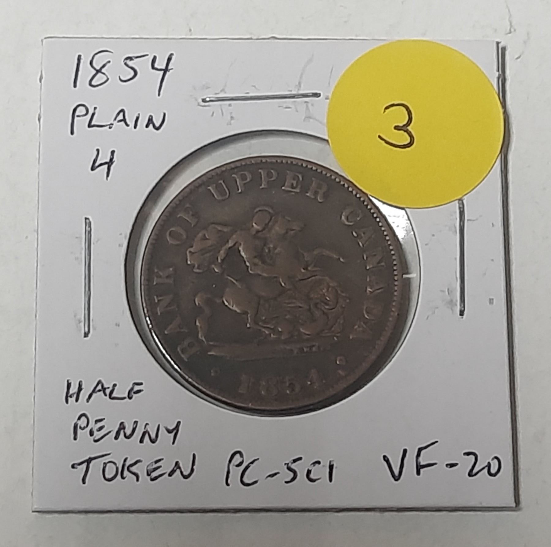 Province of Canada 1854 Plain 4 Half Penny Token. Bank of Upper Canada ...