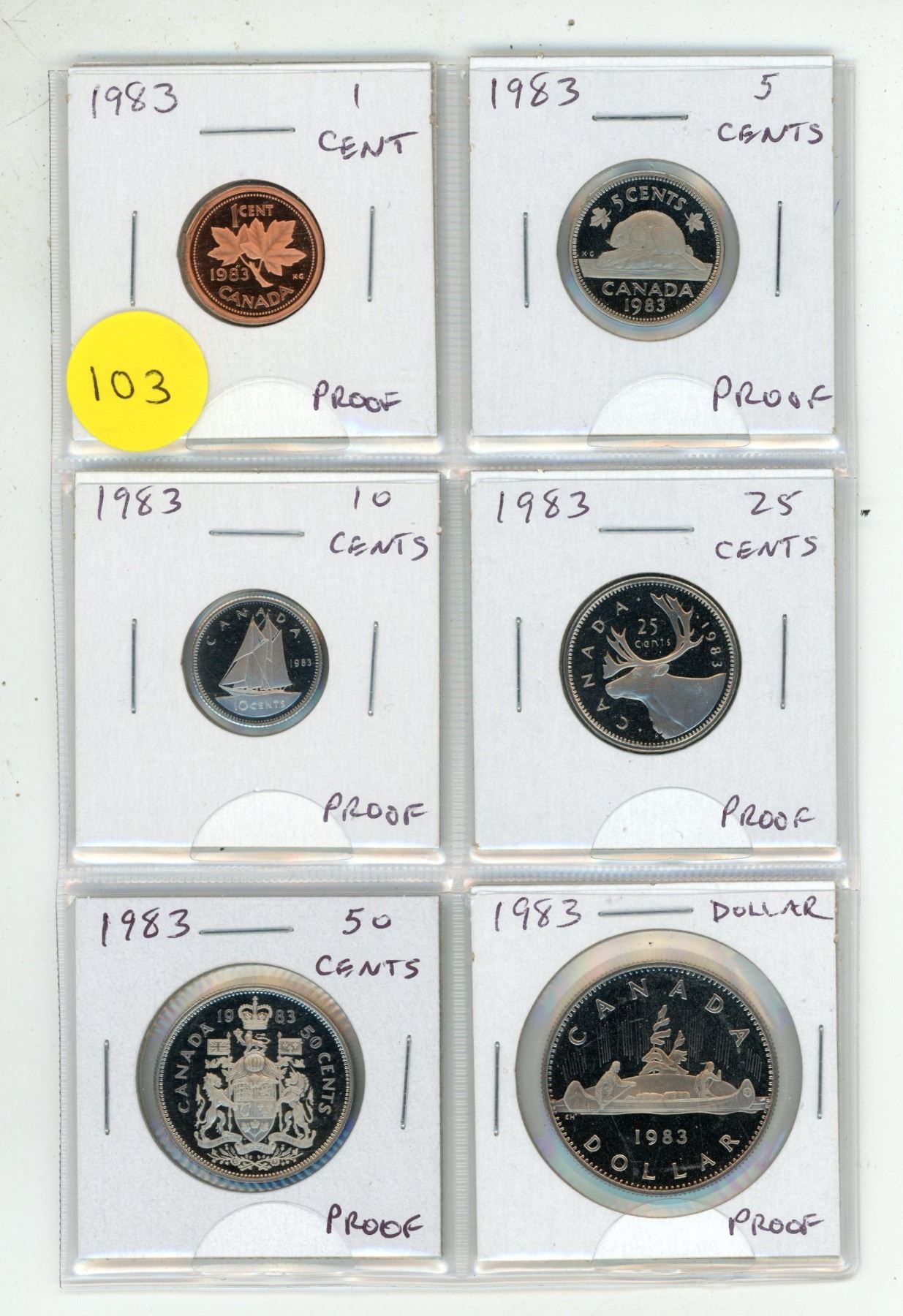 1983 Canadian 6-coin Proof Set. All coins have Ultra Heavy Cameos ...