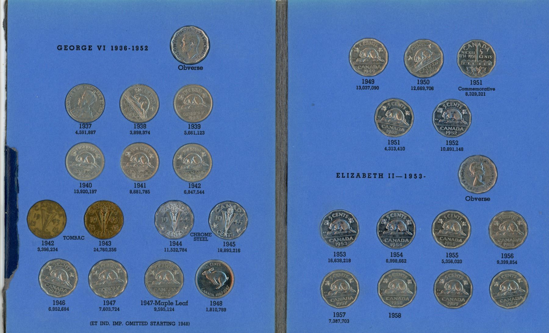 Complete Set from 1937-1958 5 Cent Coin Collection Housed In Original ...