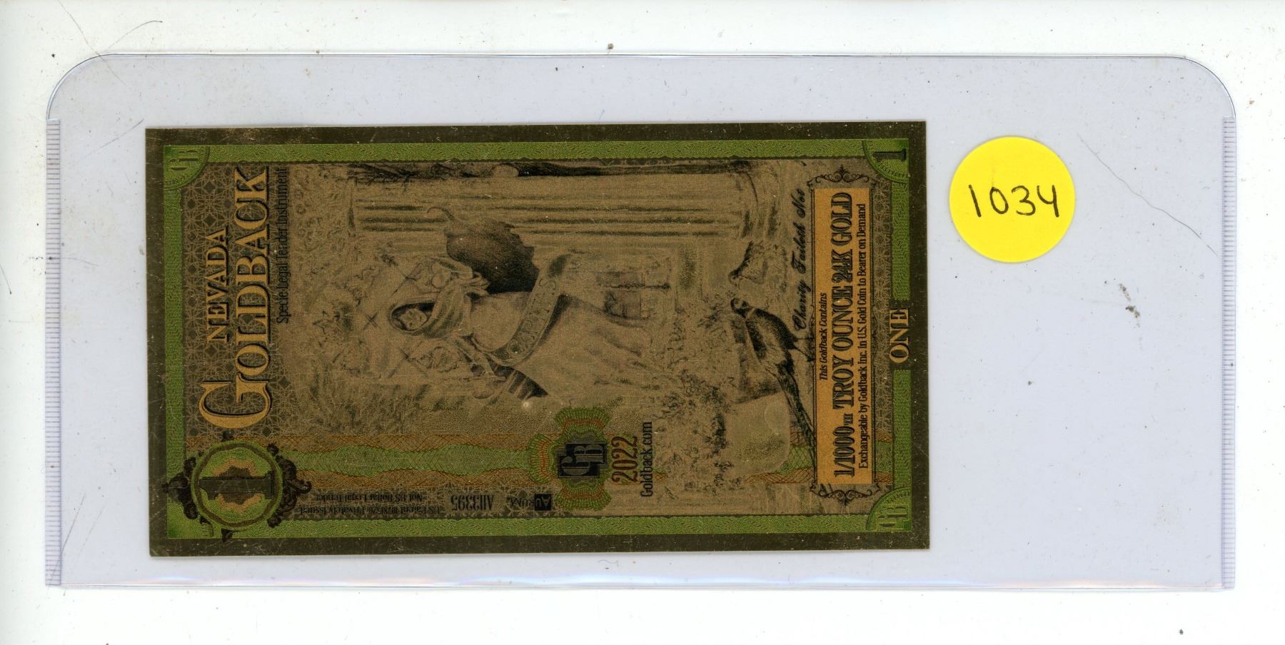 Nevada Goldback gold note containing 1/1000th ounce of 24 karat gold ...