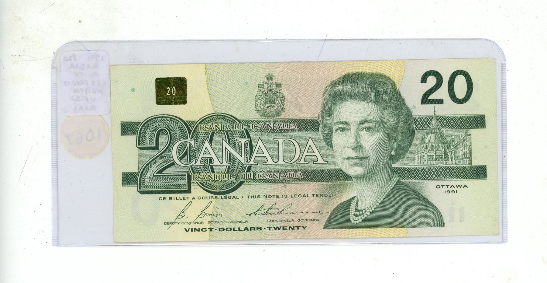 1991 $20 RADAR. Bonin-Thiessen signatures. ESZ Prefix. No Back Position ...