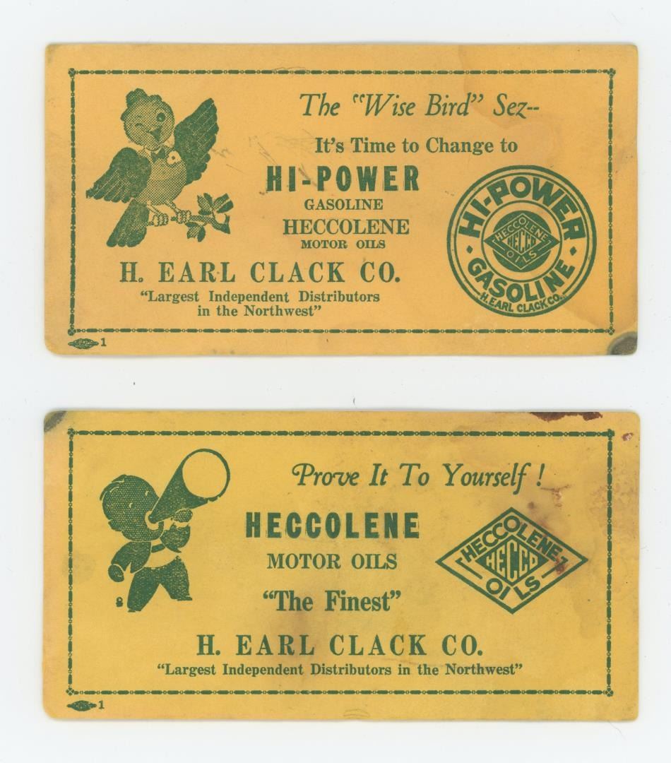 H. Earl Clack Hi-Power Gasoline Heccolene Blotters