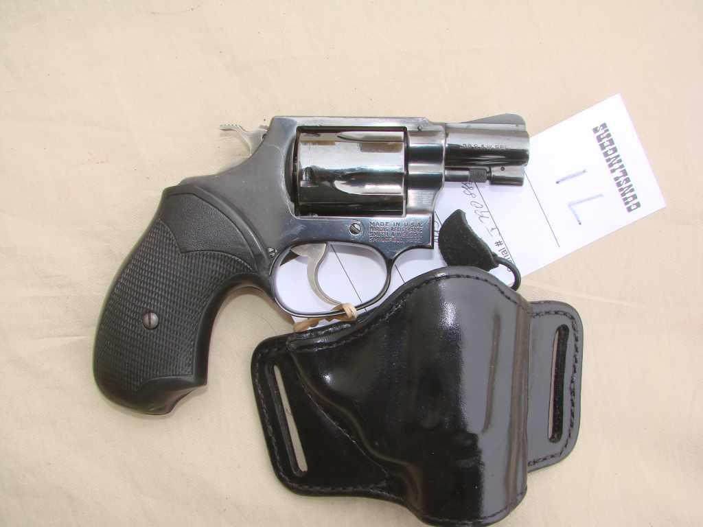 S&W MODEL 36, EARLY PIN BARREL, HAS AFTER MARKET GRIPS AND A HOLSTER (H ...