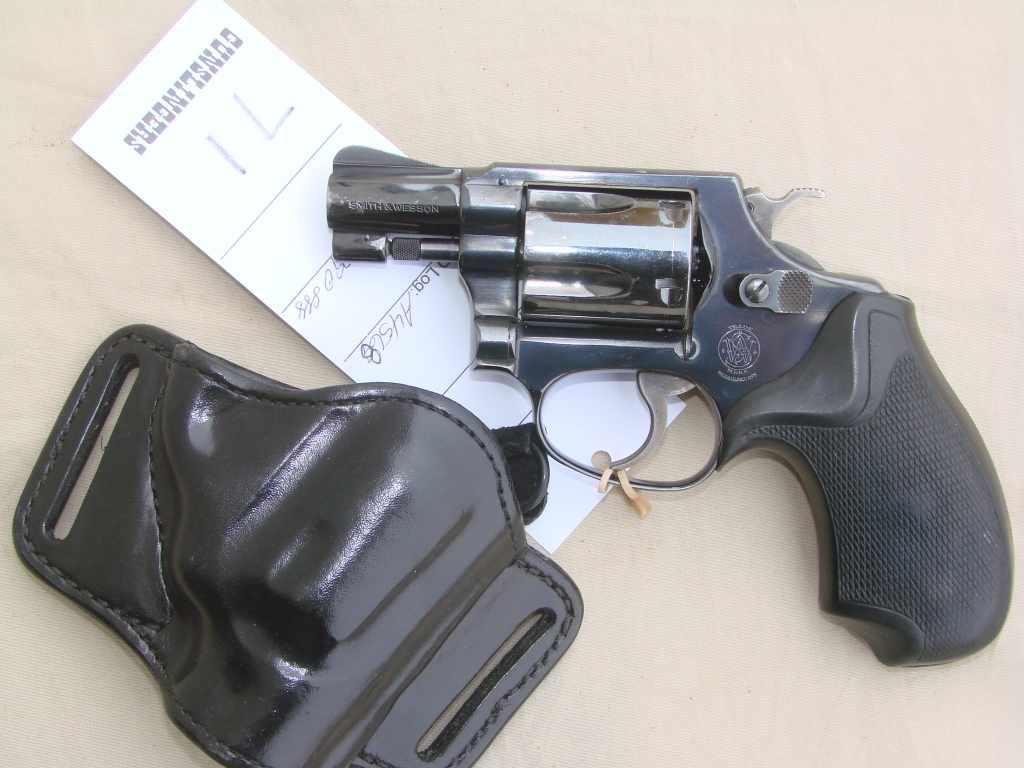 S&W MODEL 36, EARLY PIN BARREL, HAS AFTER MARKET GRIPS AND A HOLSTER (H ...