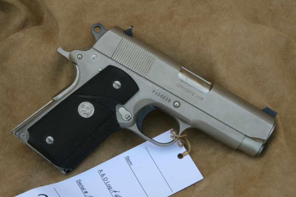 COLT OFFICERS MODEL, 45 ACP CAL, BRUSHED STAINLESS FINISH, AS NEW NO ...