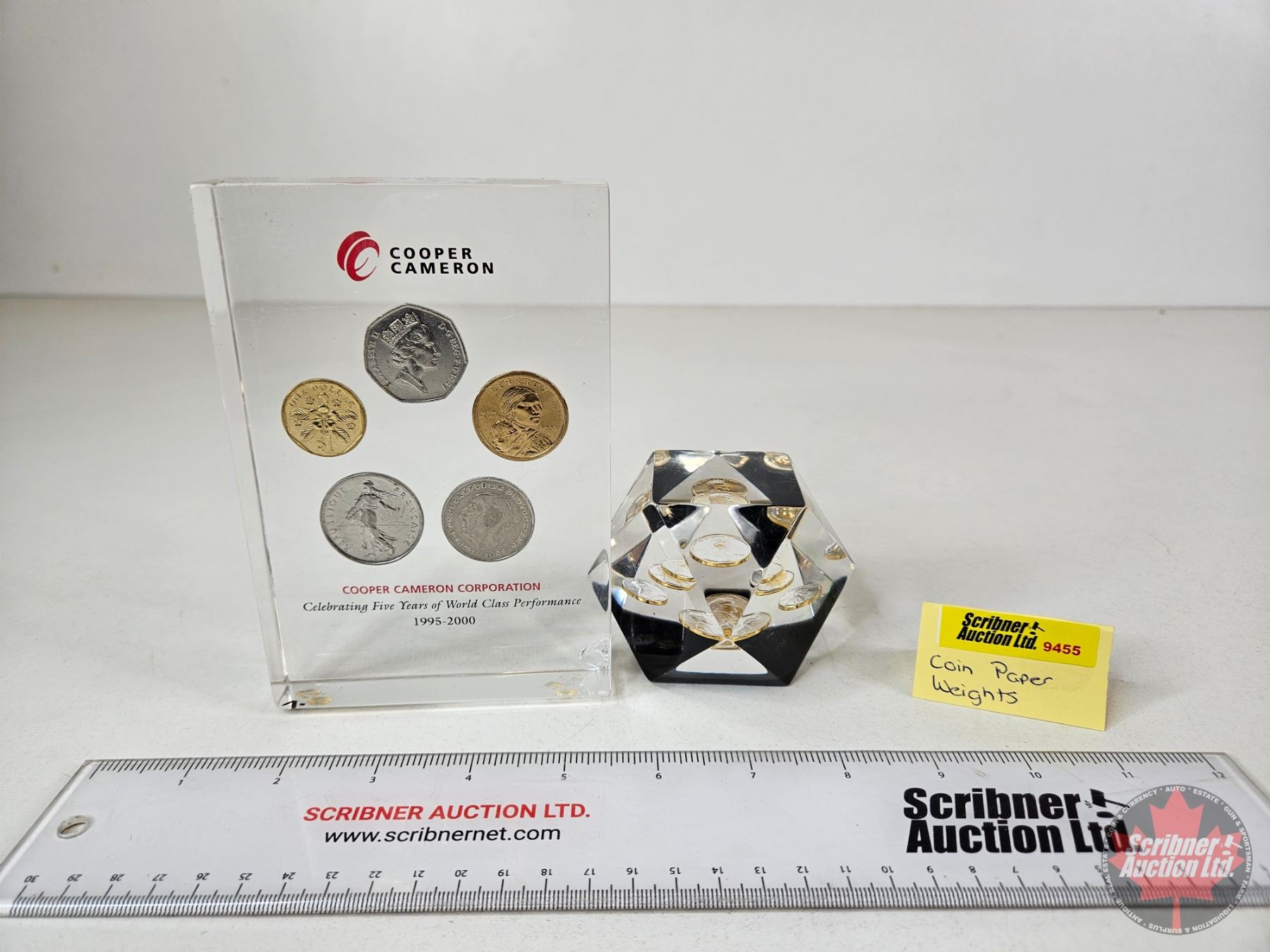 Lucite Coin Paper Weights (2) : - 1972 Gold Plated US Penny - "Cooper ...