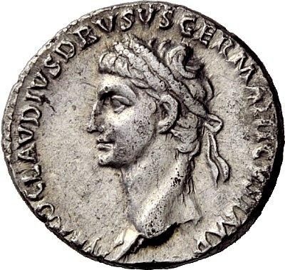 Roman Empire. Nero Claudius Drusus. Denarius ca 41-48, AR 3.78g.