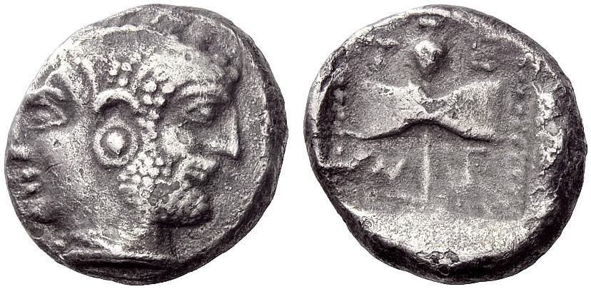 Greek coins. Island off Troas, Tenedos. Didrachm ca 550-470, AR 7.44g.