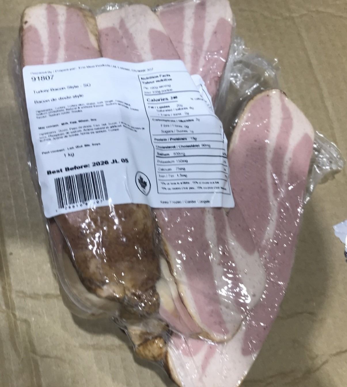 FROZEN: TURKEY BACON (1 KG) (BEST BEFORE JULY 2026) - PACKAGE