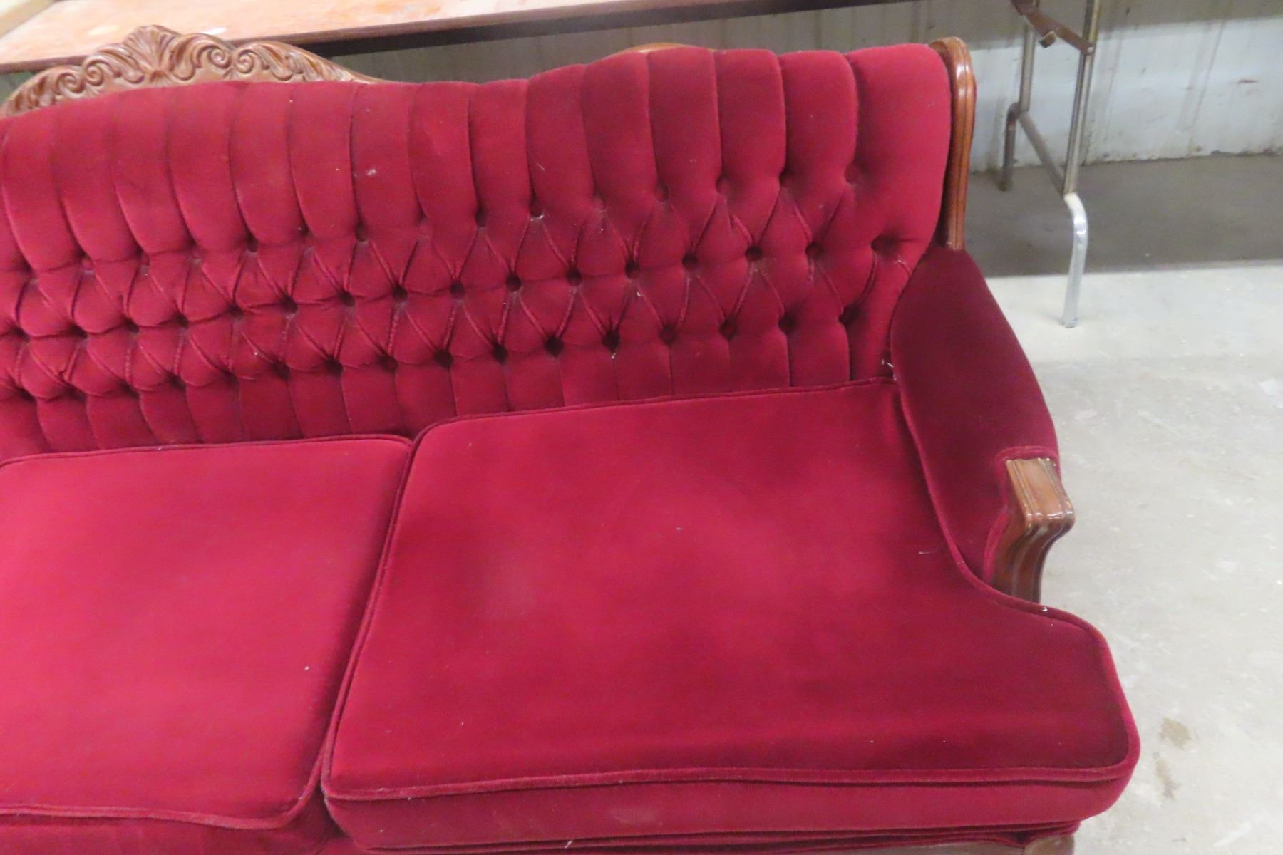 Vintage Victorian-Style Red Tufted Sofa and Armchair Set, 86" Long ...