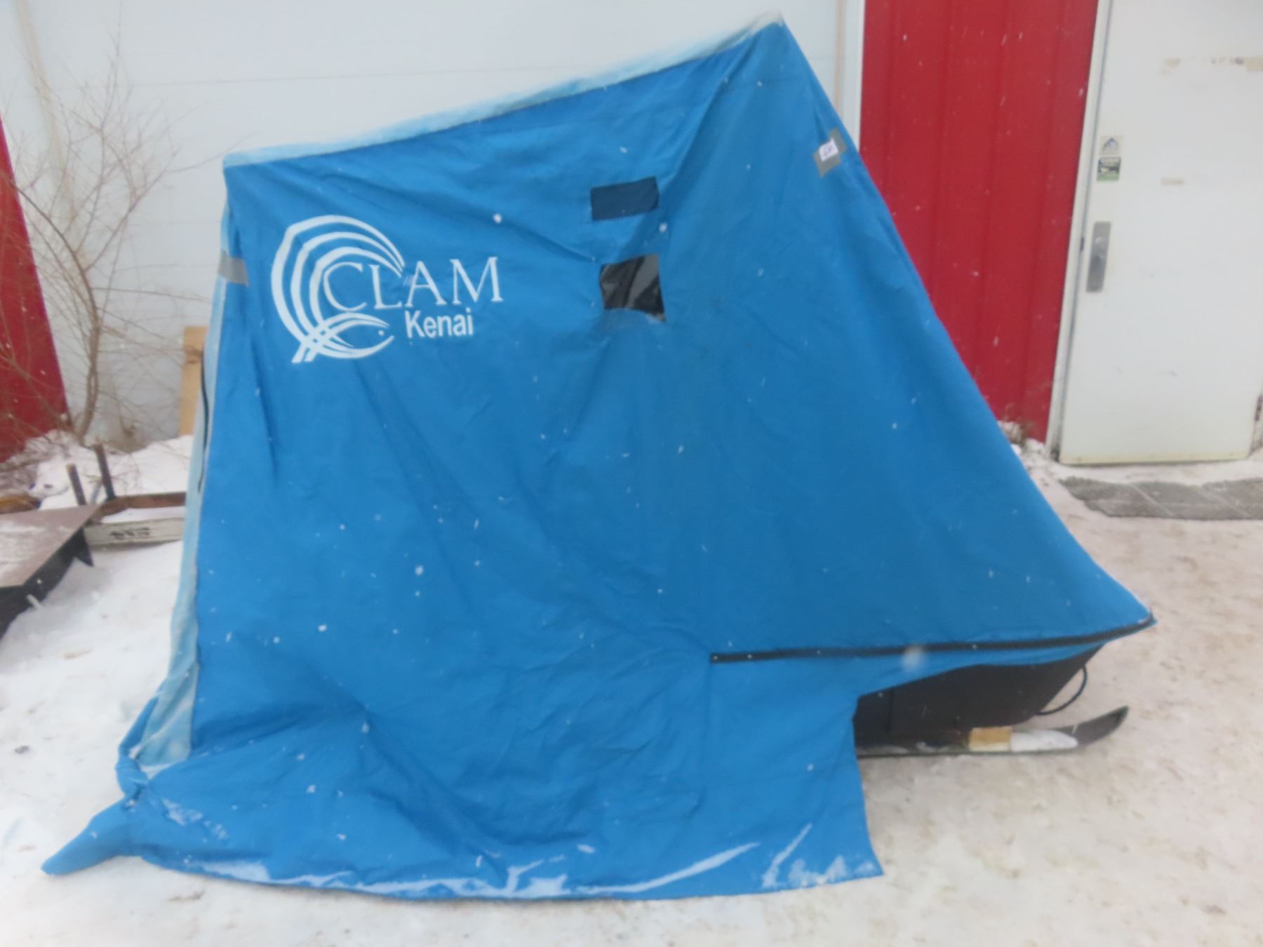 One Man Ice Fishing Shack on Skis with Snowmobile Hitch