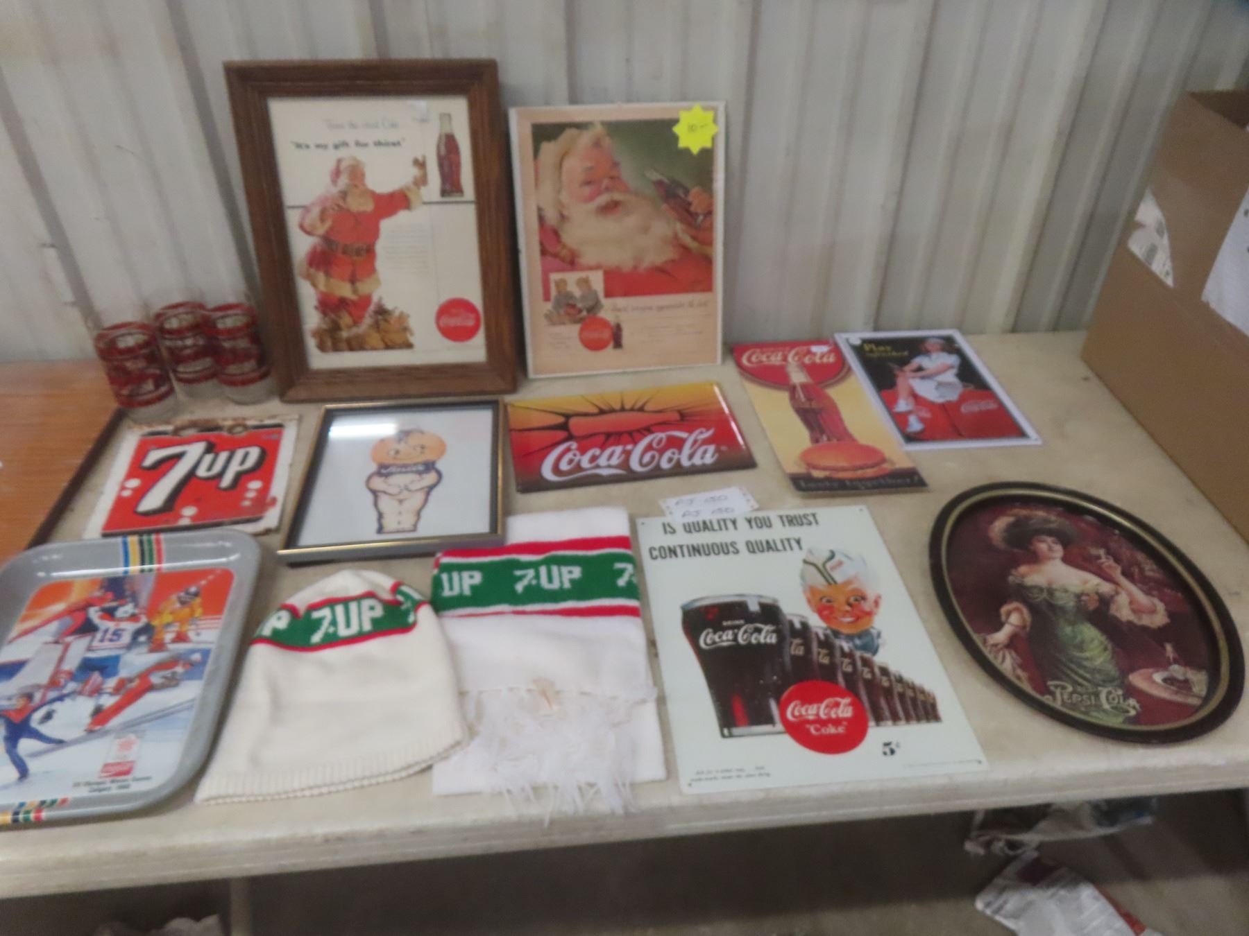 Coca-Cola, Pepsi, and 7Up Advertising Items Including Signs, Trays ...