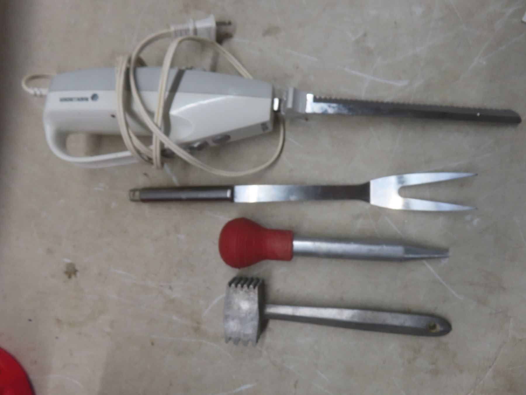 Vintage Cast Iron Fry Pan, Utensils, Cutting Knife, Cookie Press, Glass ...