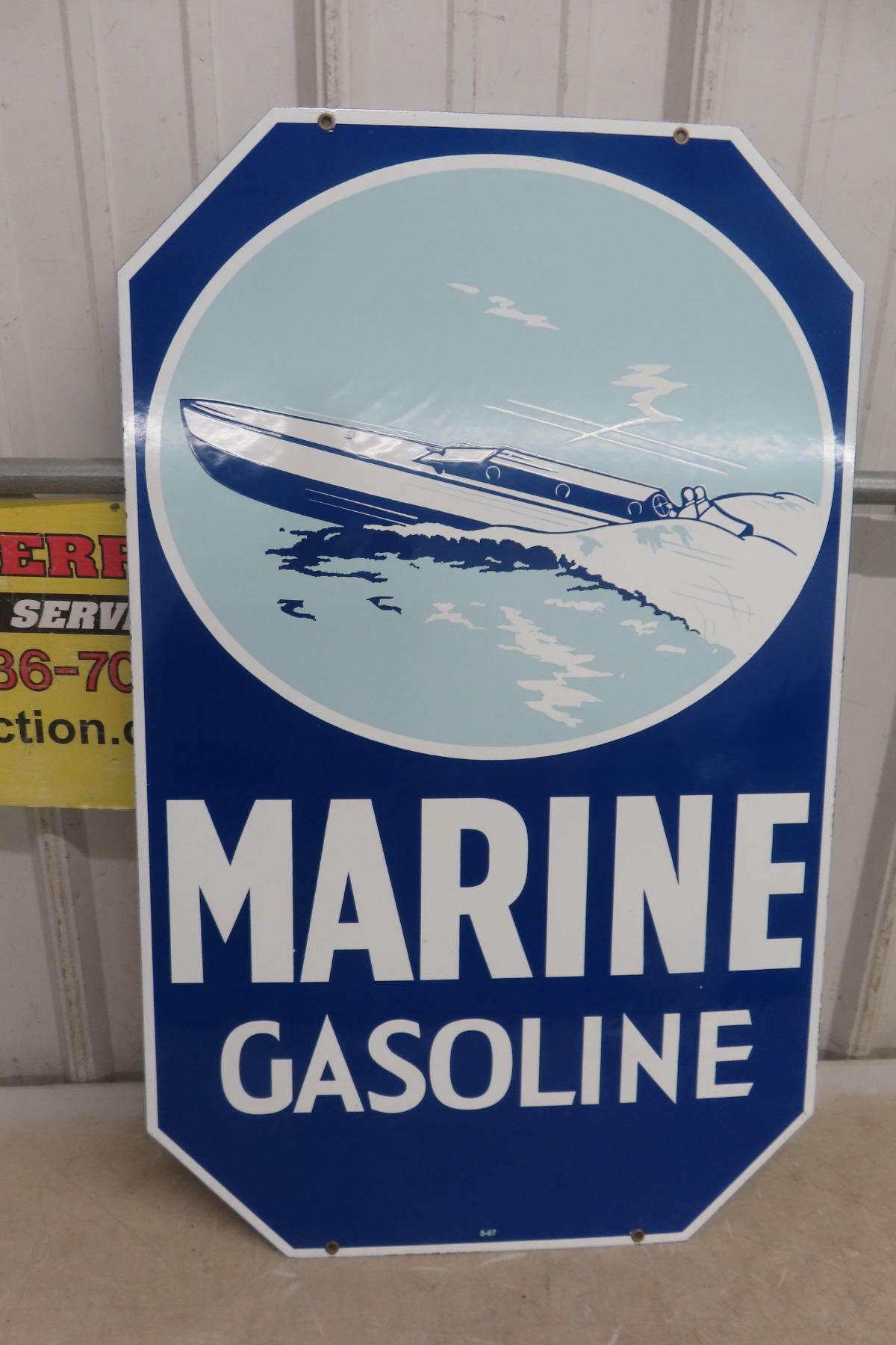 Marine Gasoline Porcelain Sign, 19" x 30", Later Reproduction Example ...